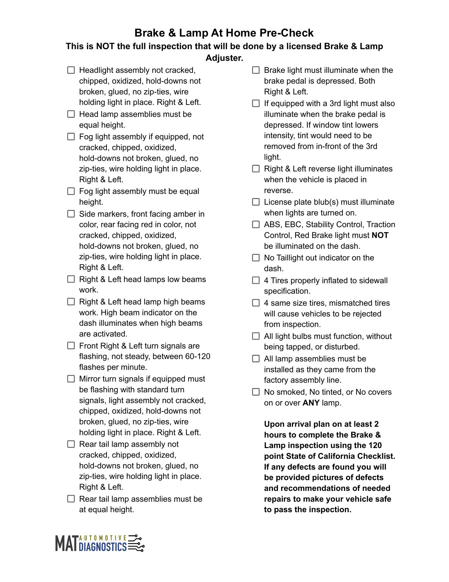 California Brake And L Inspection Checklist Template - Infoupdate.org