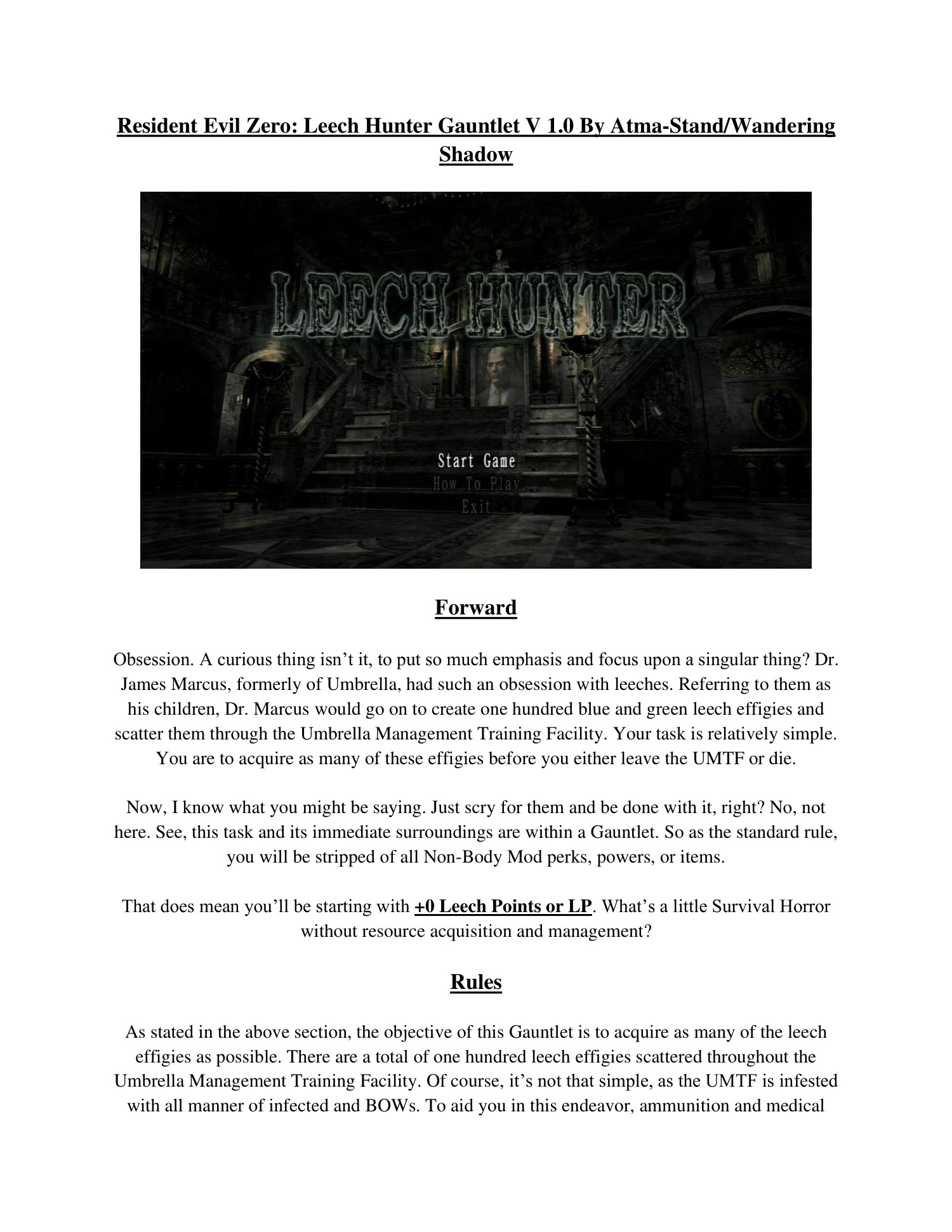 Resident Evil Zero_ Leech Hunter Gauntlet V 1.0.docx | DocDroid