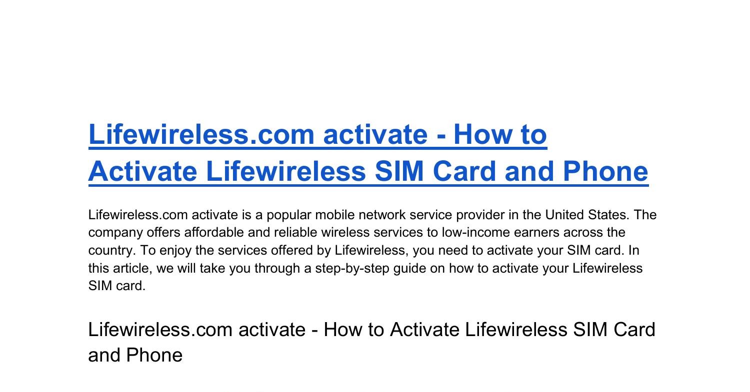 Lifewireless.com activate - How to Activate Lifewireless SIM Card and ...