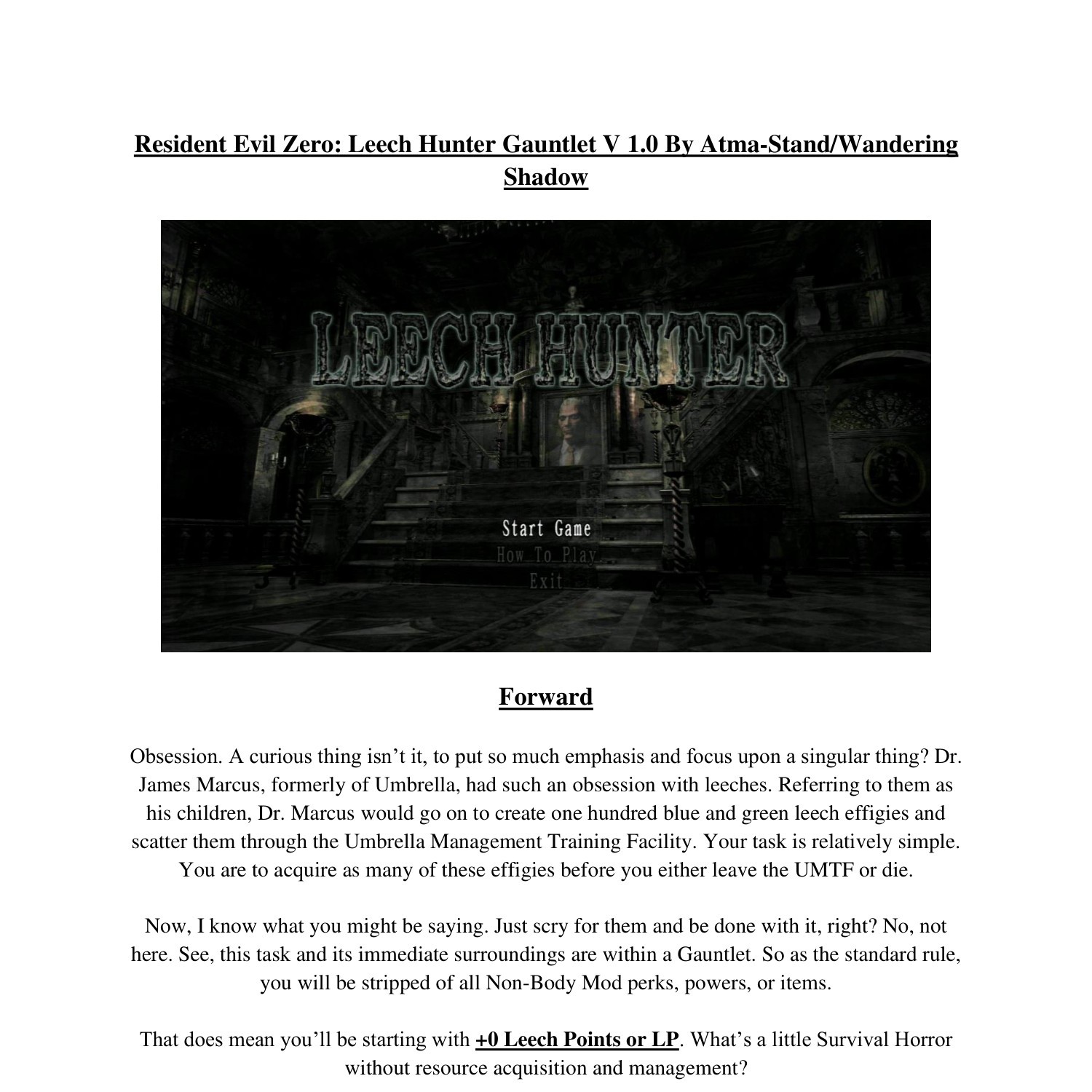 Resident Evil Zero_ Leech Hunter Gauntlet V 1.0.docx | DocDroid